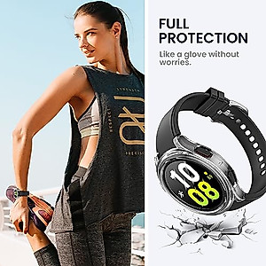 Tensea for Samsung Galaxy Watch 5 2022 & 4 2021 Waterproof Screen Protector Case 44mm Accessories, Protective Face Cover for 44 mm, Hard Bumper Built-in Tempered Glass Film Women Men