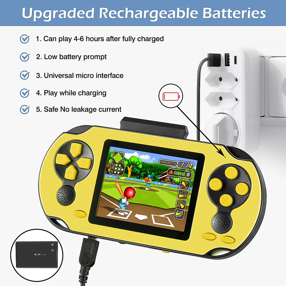 TaddToy 16 Bit Handheld Game for Kids Adults, 3.0'' Large Screen Preloaded 230 HD Classic Retro Video Games with USB Rechargeable Battery & 3 Game Cartridges for Birthday Gift for Kids 4-12 (Yellow)