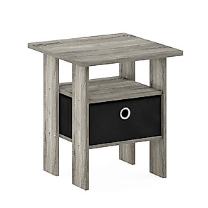 Furinno Econ Multipurpose Home Office Computer Writing Desk, French Oak Grey & Andrey End Table/Side Table/Night Stand/Bedside Table with Bin Drawer, French Oak Grey/Black