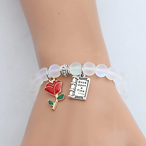 UJIMS Beauty Beast Movie Inspired Gifts Belle Rose Flower Floral Bracelet for Women Fairy Tale Jewelry Princess Gift (Rose Flower Bracelet)