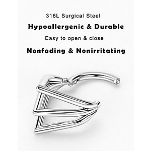 16G 8mm Silver Nose Rings Lip Septum Clicker Triple Open Stack Conch Daith Piercing Jewelry Teardrop Cartilage Earring Hoop 316L Surgical Steel Conch Daith Helix Rook Lobe Earring Teardrop Earring