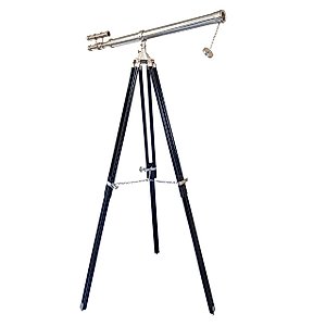 Decorative Double Barrel Standard Tube Length Marine Navy Designer Home Floor Standing Maritime Black Tripod Nickel Silver Finish Telescope Collectible Item