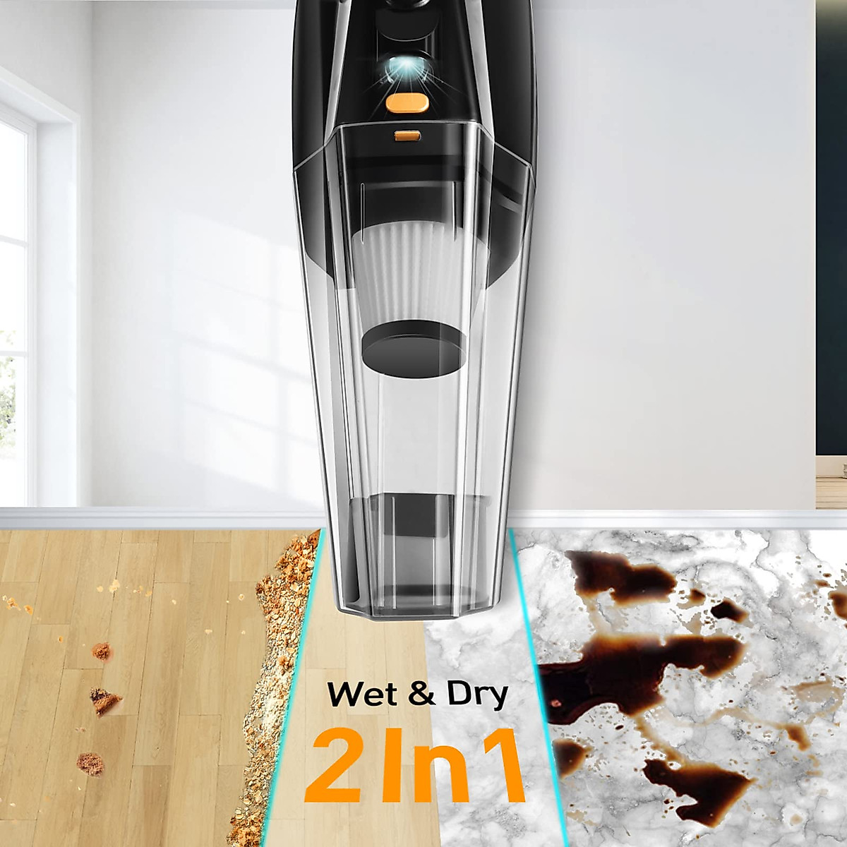 Handheld car Vacuum Cleaner Cordless, Car Portable Hand Vacuum Rechargeable, Wet and Dry Cleaning Use Portable Hand Vacuum with 12V 120W High Power and LED Light for Car, Home, Office