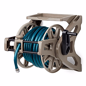 Suncast Wall-Mount Garden Hose Reel, 175 ft. 5/8 in. Vinyl Water Hose Holder, Light Taupe