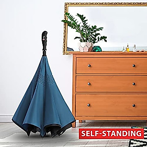 The Original Repel Reverse Umbrella - Windproof Inverted Umbrella w/ 8 Fiberglass Reinforced Ribs - Easy Upside Down Open And Close - Large Umbrella Protects Against Rain, Wind, Snow and Sleet