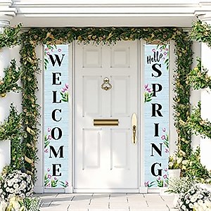 Jiudungs Spring Decoration Outdoor Hello Spring Banner Spring Welcome Sign Spring Front Porch Door Indoor Decor Spring Party Supplies for Home Classroom Office