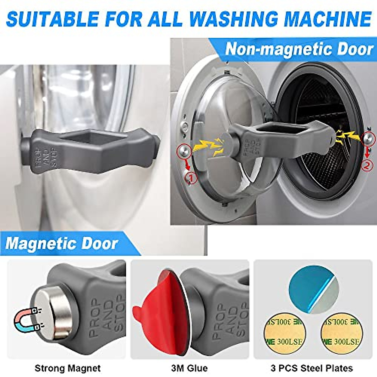 Magnetic Washer Door Prop, Flexible Washing Machine Door Prop Front Loader Helps your Washer Dry Properly to Prevent Odors, Fits Dryers and Dishwashers (Grey)