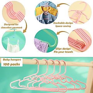 MJRASG Anti-Slip Plastic Baby Hangers, 100-Pack, Light Pink, Ideal for Closet Organization, Easy to Use, Holds Clothes Securely