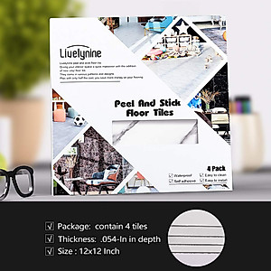 Livelynine White Peel and Stick Floor Tile Marble 12X12 Inch Waterproof Vinyl Floor Tile Stickers Peel and Stick Vinyl Flooring Sheet Kitchen Flooring Bedroom Bathroom Laminate Flooring Tiles,4 Pack