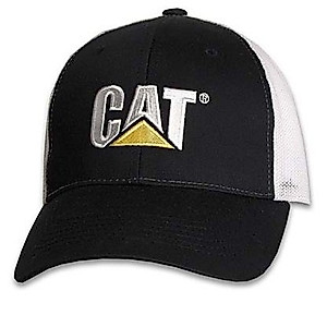 Caterpillar CAT Black & White Twill Mesh Snapback Cap