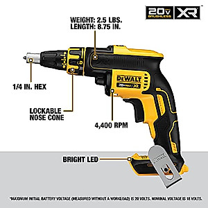 DEWALT 20V MAX* XR Drywall Screw Gun, Brushless, 4.0-Amp Hour (DCF620M2)
