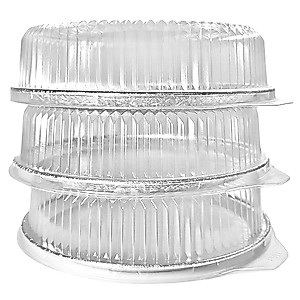 12" Round Flat Aluminum Foil Catering Tray w/Dome Lid - Disposable Cater Serving Pan (Pack of 10 Sets)