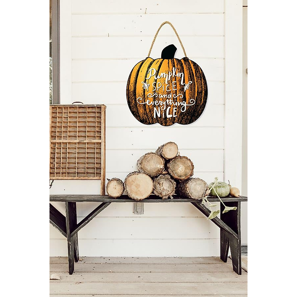 LERJIMUX Fall Sign Thanksgiving Door Hanger Pumpkin Spice And Everything Nice Sign Wooden Pumpkin Decor Hanging Porch Sign for Autumn Harvest Thanksgiving Farmhouse Wall Decoration
