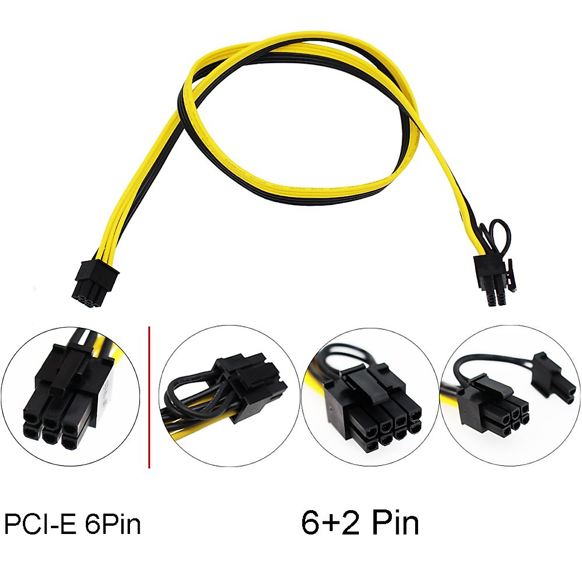S-Union [8PCS] New 16AWG 6Pin PCI-E to 8 (6+2) pin Cable 27.5 Inch(70CM) Length PCI 6Pin Male to Male Cable for GPU/PSU Breakout Board, GPU Ethereum ETH Mining Power Supply (with 5 Nylon Cable Ties)