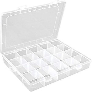 Jewelry Organizer 20-Grid Plastic Box Storage Container Case with Removable Dividers (Transparent)