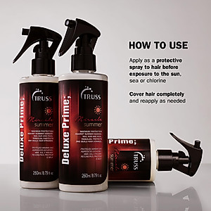 Truss Deluxe Prime Summer Hair Treatment - Protection Against Summer Hair Damage Caused By The Sun, Ocean and Pool - Repairs, Protects, & Seals Hair Stands While Adding Intense Shine (8.79oz)