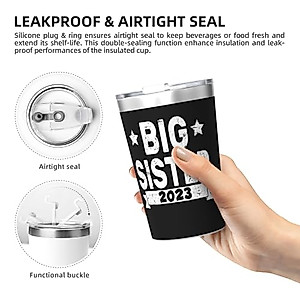 Big Sister Gifts For Girls Travel Cup Double Walled Glass Coffee Mugs with Lids 12oz Reusable Insulated Cappuccino Tea Latte Iced Coffee Cups Travel Mug-HH