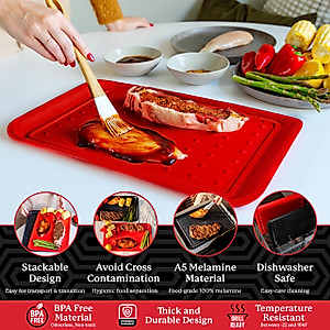 BLAZIN' GRILL Prep and Serve Trays | Set of 2 Stackable, Melamine Trays | Serving Tray & Marinating Tray | Serving Platter for Plating Food & BBQ Prep Tub for Marinating Meats | Grill Accessories |