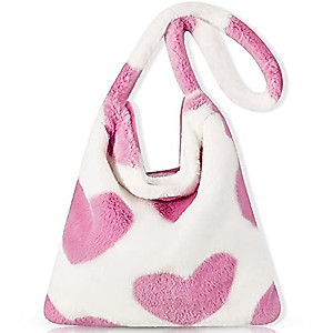 Fluffy Shoulder Bag Plush Bags Women Ladies Tote Bag Fluffy White Furry Purse Handbag for Autumn and Winter (Pink)