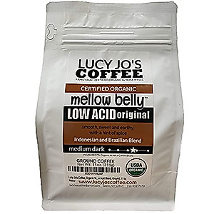 Lucy Jo's Coffee Roastery, Organic Mellow Belly Low Acid Blend, Ground, 11 oz (11 OZ)