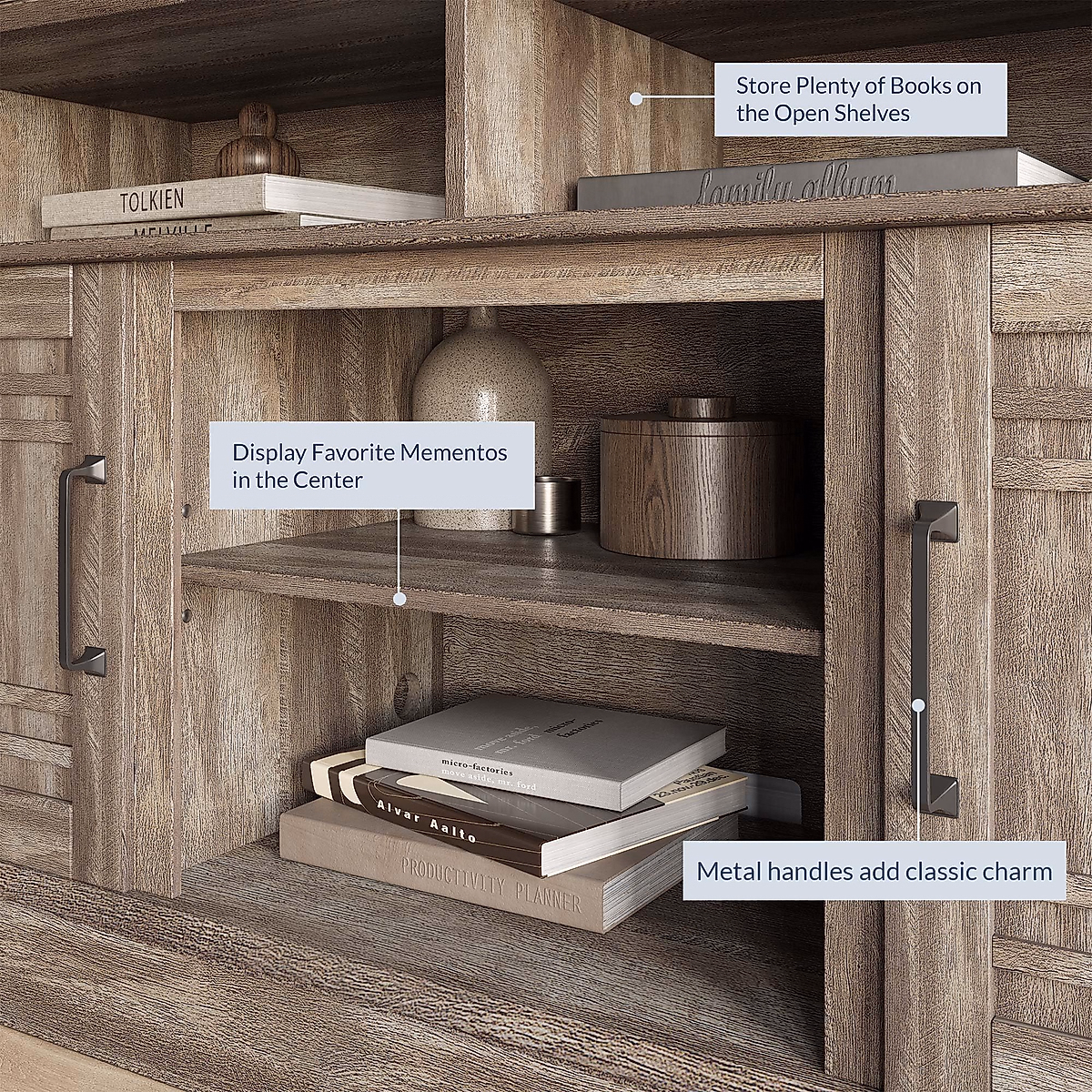 BELLEZE Modern 48" Farmhouse Wood TV Stand & Media Entertainment Center Console Table for TVs up to 50 Inch with Open Storage Shelves & Cabinets - Norrell (Ashland Pine)