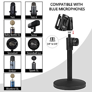 Geekria for Creators Telescoping Tabletop Microphone Stand Compatible with Blue Yeti, Yeti X, Sona, Snowball iCE, Ember, Spark SL Adjustable Desk Mic Holder with Weighted Base