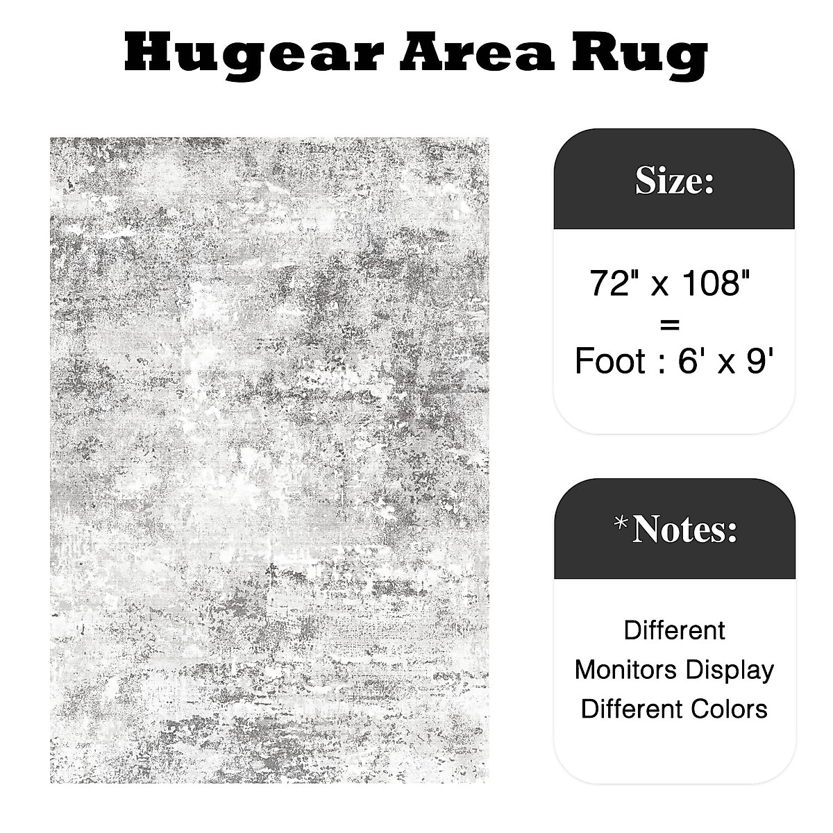 HUGEAR 6x9 Area Rug Grey Living Room Washable Rug Indoor Accent Rug Modern Abstract Non Slip Low Pile Carpet Distressed Large Throw Rug for Bedroom Office Dining Room
