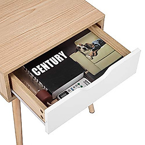 Bonnlo Wood&White Nightstands Set of 2 End Side Table with Spacious Drawer & Solid Wood Legs for Livingroom, Bedroom, Dorm