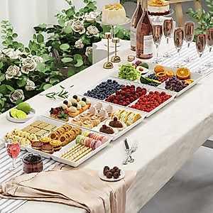 Lifewit Serving Tray Divided for Party Supplies, 4 PCS 15" x 10" Plastic Platters for Serving Food, White Reusable Tray for Veggie, Snack, Fruit, Cookies, Desserts in Kitchen/Pantry