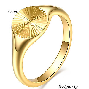 Jude Jewelers Stainless Steel Round Signet Style Sunshine Pattern Cocktail Party Promise Statement Holiday Ring (Gold, 11)