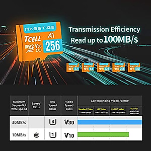 TCELL MASSTIGE 128GB microSDXC Memory Card with Adapter - A1, UHS-I U3, V30, 4K, Micro SD Card, Read speeds up to 100 MB/s, Full HD & 4K UHD Microsd