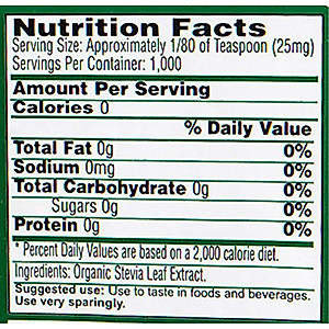 SweetLeaf Organic Stevia Leaf Extract - Organic Stevia Powder, Zero Calories, Zero Sugar, Non-GMO, Gluten-Free, Keto Friendly, Powdered Stevia Organic - 0.9 Oz