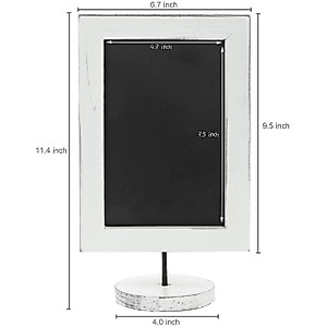 MyGift 12-Inch Vintage White Wood Chalkboard Sign Tabletop Wooden Framed Small Chalkboard with Round Pedestal Stand, Display Vertical or Horizontal