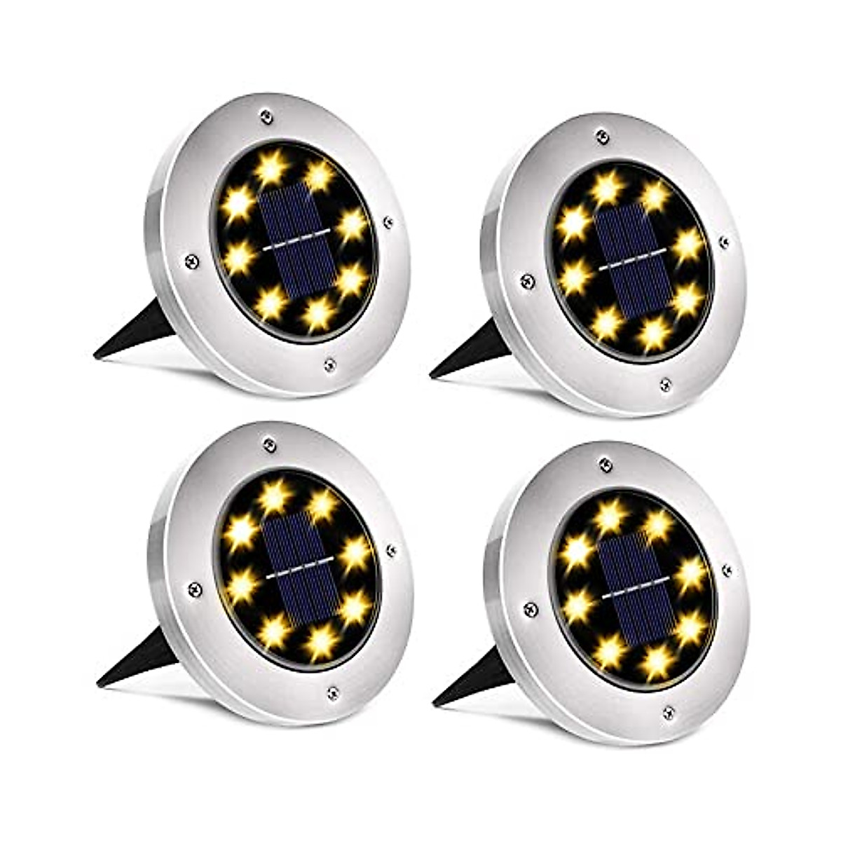 Achbeah Solar Ground Lights, 8LED Warm White Solar Garden Lights Outdoor Waterproof Sidewalk Disk Bright In-Ground Landscape Lighting for Lawn Patio Pathway Yard Steps Deck Walkway Light (4 Packs)