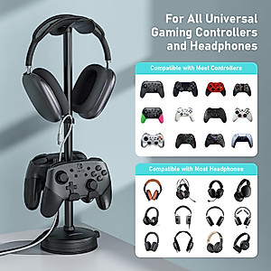 Desktop Headphone Controller Stand Holder with Anti-Slip Heavy Base Stable Suction Cup, Universal Aluminum Headset Controller Storage Organizer Compatible for PS5/Switch Pro/Xbox/Airpods/Beats/Bose