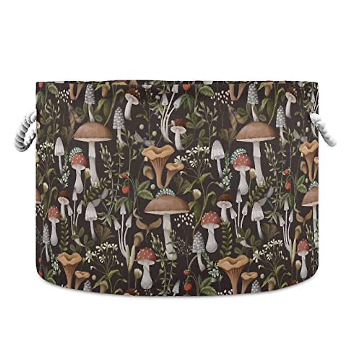 Kigai Fairytale Mushroom Large Toy Storage Basket for Kids with Handles, Round Laundry Storage Organizer, Throw Blanket Basket for Living Room, 20”x14”