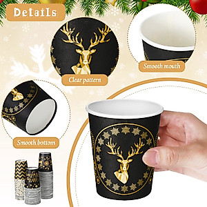 Roowest 144 Pcs Christmas Cups 9 oz Holiday Assorted Paper Cups Drinking Tea Disposable Christmas Coffee Cups for Hot and Cold Beverage Chocolate Xmas Party Supplies Daily Use, 9 Styles (Black Gold)