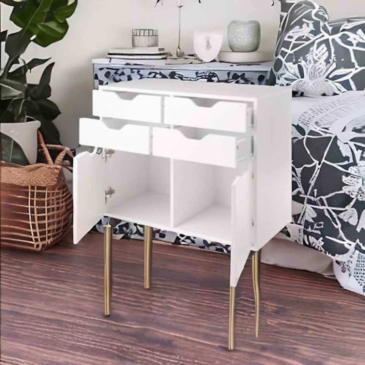 Ergode Contemporary Art & Crafts Storage Cart, White Finish, 4 Easy-Glide Drawers, 2 Lower Cabinets, 6 Wheels with 2 Locking, 15.98" D x 32.13" W x 26.3" H