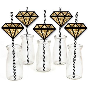 Big Dot of Happiness Girls Night Out Paper Straw Decor - Bachelorette Party Striped Decorative Straws - Set of 24
