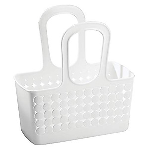 IDesign Plastic Divided Shower Caddy Tote, College Essential for Dorm Room, Communal and Shared Bathroom, The Orbz Collection - 11.25" x 5.25" x 12", White