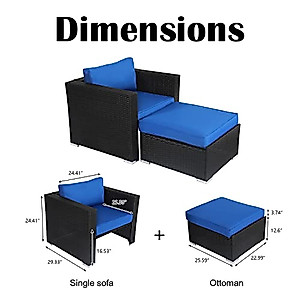 kinbor Patio Sectional Sofa Chair with Ottoman, Wicker Outdoor Conversation Set for Outdoor Indoor Balcony Daily Use