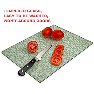 Tempered Glass Cutting Board Mint green Mid Century Modern repeatable seamless Tableware Kitchen Decorative Cutting Board with Non-slip Legs, Serving Board, Large Size, 15" x 11"