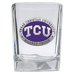 Heritage Pewter TCU Texas Christian University Square Shot Glass | Hand-Sculpted 1.5 Ounce Shot Glass | Intricately Crafted Metal Pewter Alma Mater Inlay