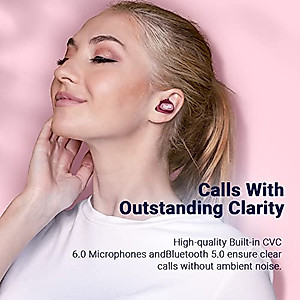 233621 Droplet True Wireless Bluetooth Earbuds, IPX5 Waterproof, CVC 6.0 Call Noise Cancelling, Touch Control, Stereo Sound, Lightweight Earphones for Home, Office and Gym (Wine Red)