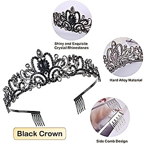 Black Tiaras and Crowns for Women Girls, Crystal Birthday Queen Crowns with Comb Rhinestone Princess Tiara Hair Accessories Wedding Crown for Brides