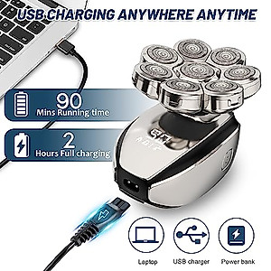 Electric Head Shavers for Bald Men - 8 Heads Rotary Shaver 6-in-1 Men's Electric Head Razor Grooming Kit IPX6 Waterproof Wet Dry Shaving with LED Display Rechargeable Cordless 90 Mins Working