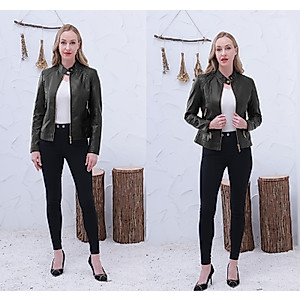 Women's Trendy Faux Leather Jacket Moto Short Jacket Fashion PU Jacket Coat (L, Black)