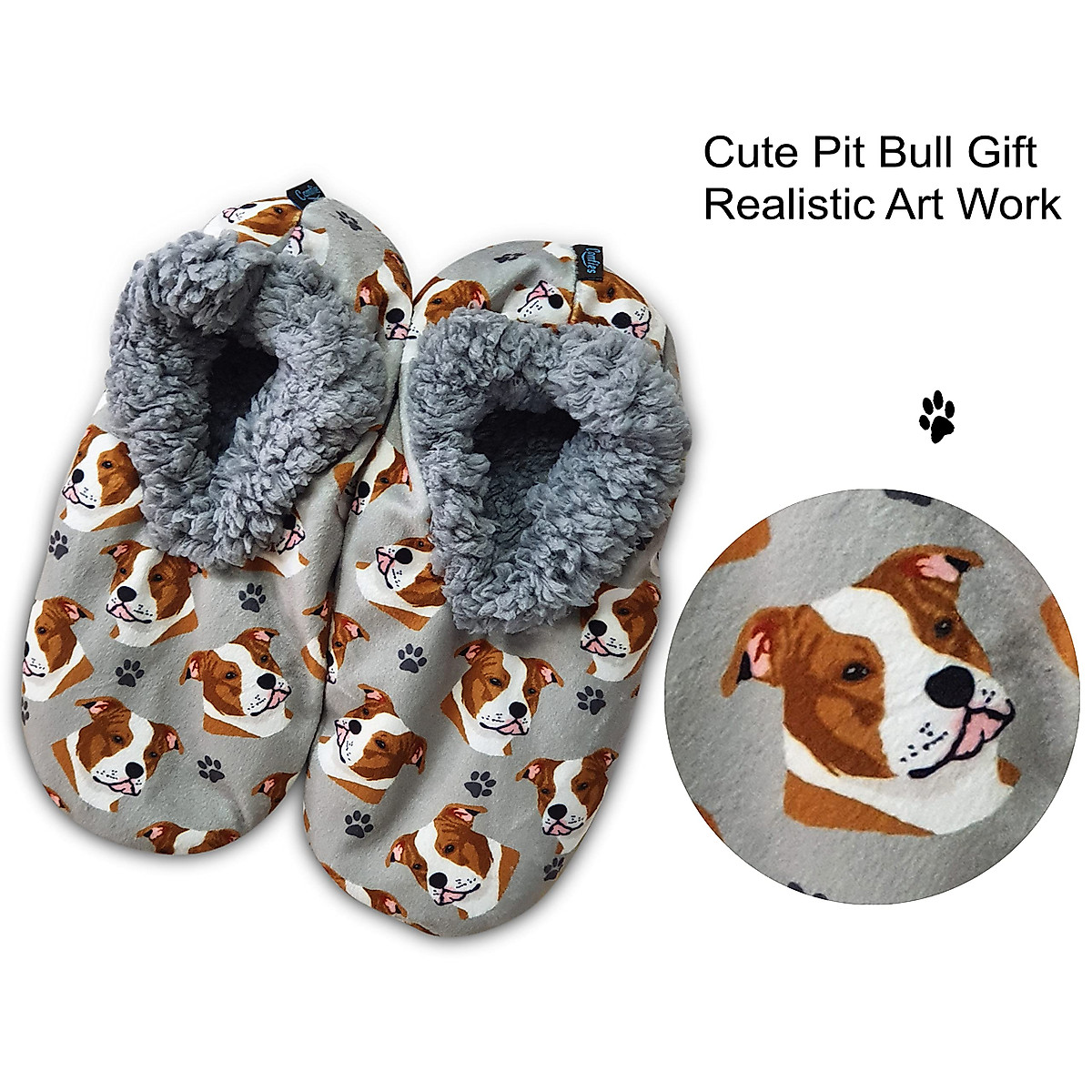 Pit Bull Super Soft Slippers - E&S Pets - Pit Bull Gifts - Cozy House Slippers - Non Skid Bottom - One Size Fits Most - Sherpa slipper - Pet Lover Gifts For Men And Women
