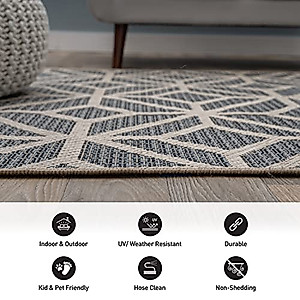 Rugshop Contemporary Geometric Design for Patio Rugs,Deck Rugs,Balcony Rugs Indoor/Outdoor Area Rug 5' x 7' Blue