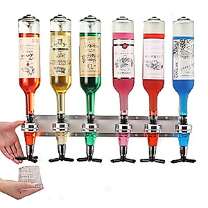 Lfhelper Wall Mounted Liquor alcohol Dispenser 6-Bottle for Bar/Home Party Use Fit Wine Cocktail Alcohol Drink Beverage Juice, Aluminum Alloy&ABS